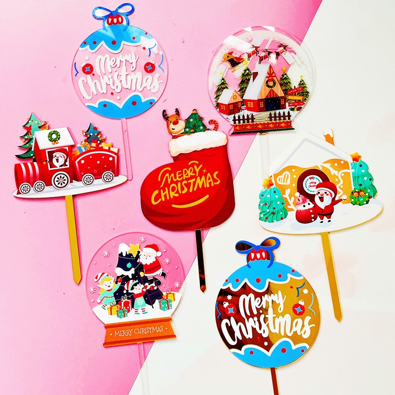 Merry Christmas Acrylic Cake Topper Merry Christmas Cupcake Topper