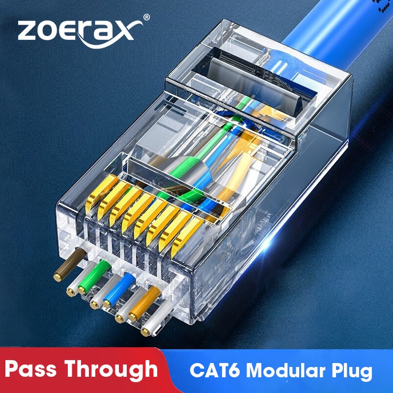 ZoeRax 100pcs Cat6a Cat6 CAT5e Pass Through RJ45 Modular Plug Network ...