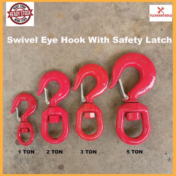 GR80 ALLOY SWIVEL EYE HOOK WITH SAFETY LATCH ( 1TON,2TON,3TON,5TON ...
