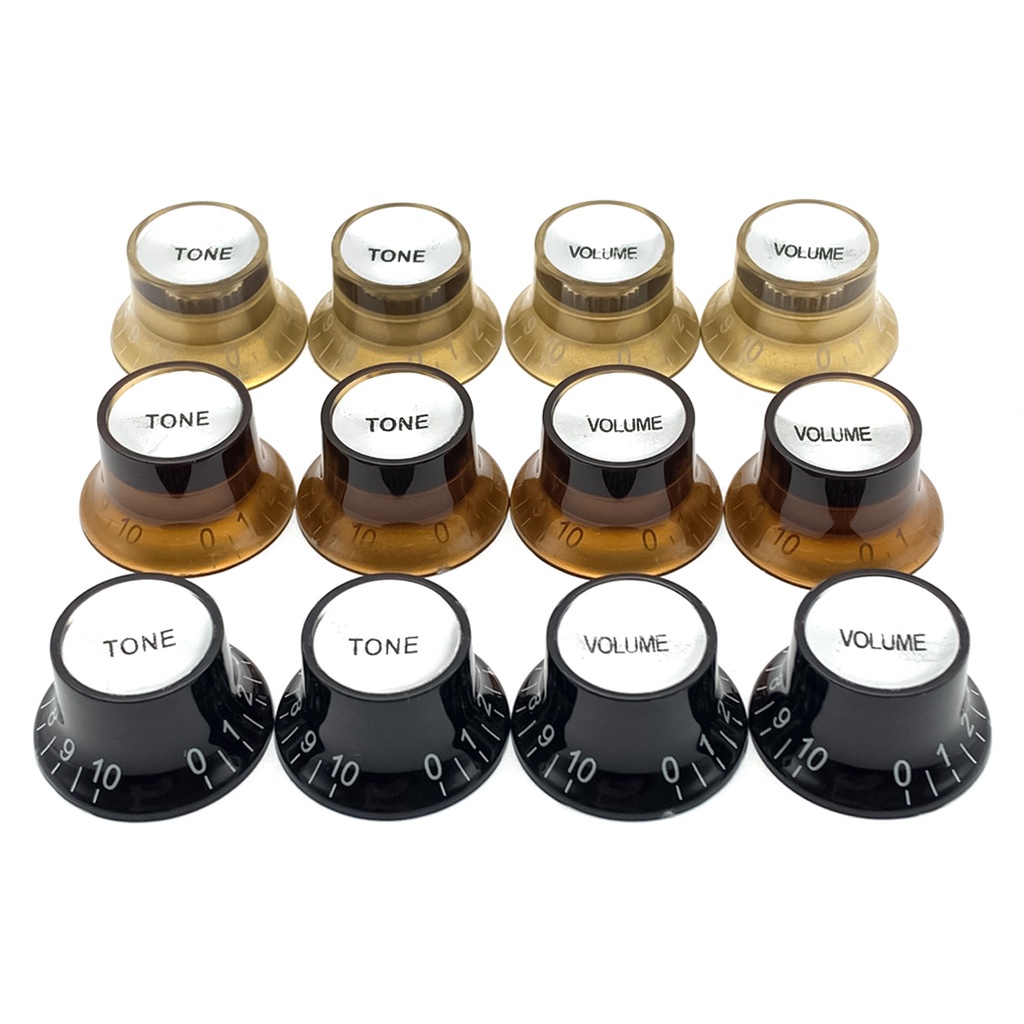FLEOR 4PCS 2T2V Top Hat Guitar Volume Tone Control Knobs for LP Guitar Parts,Black/Amber/Gold ...