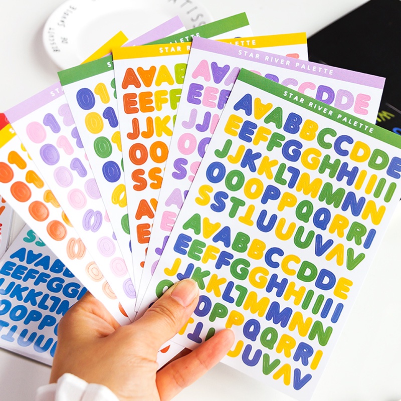 6 Sheets Cute Colorful Alphabet Number Stickers Student Stationery Deco ...