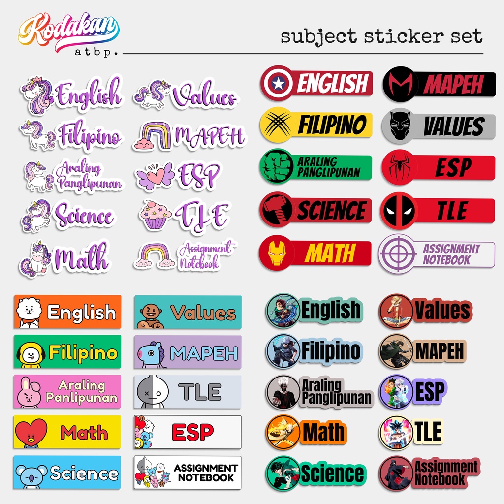  HIGH QUALITY Subject Stickers For School Notebooks SET Waterproof