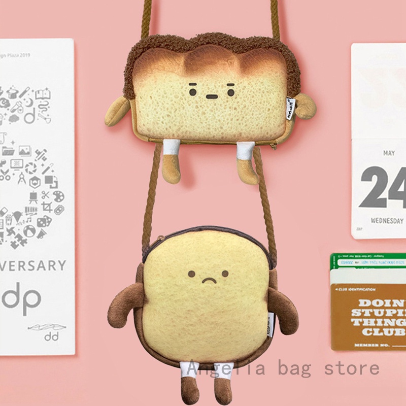Cartoon Bread Toast Plush Shoulder Bag Girls Coin Purse Card Holder Bag ...