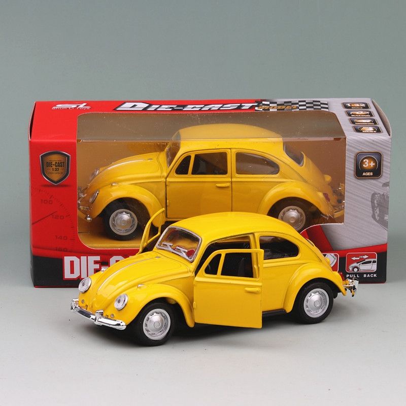 Classic DieCast Yellow Volkwagen Beetle Car Alloy Model Simulation Pull ...