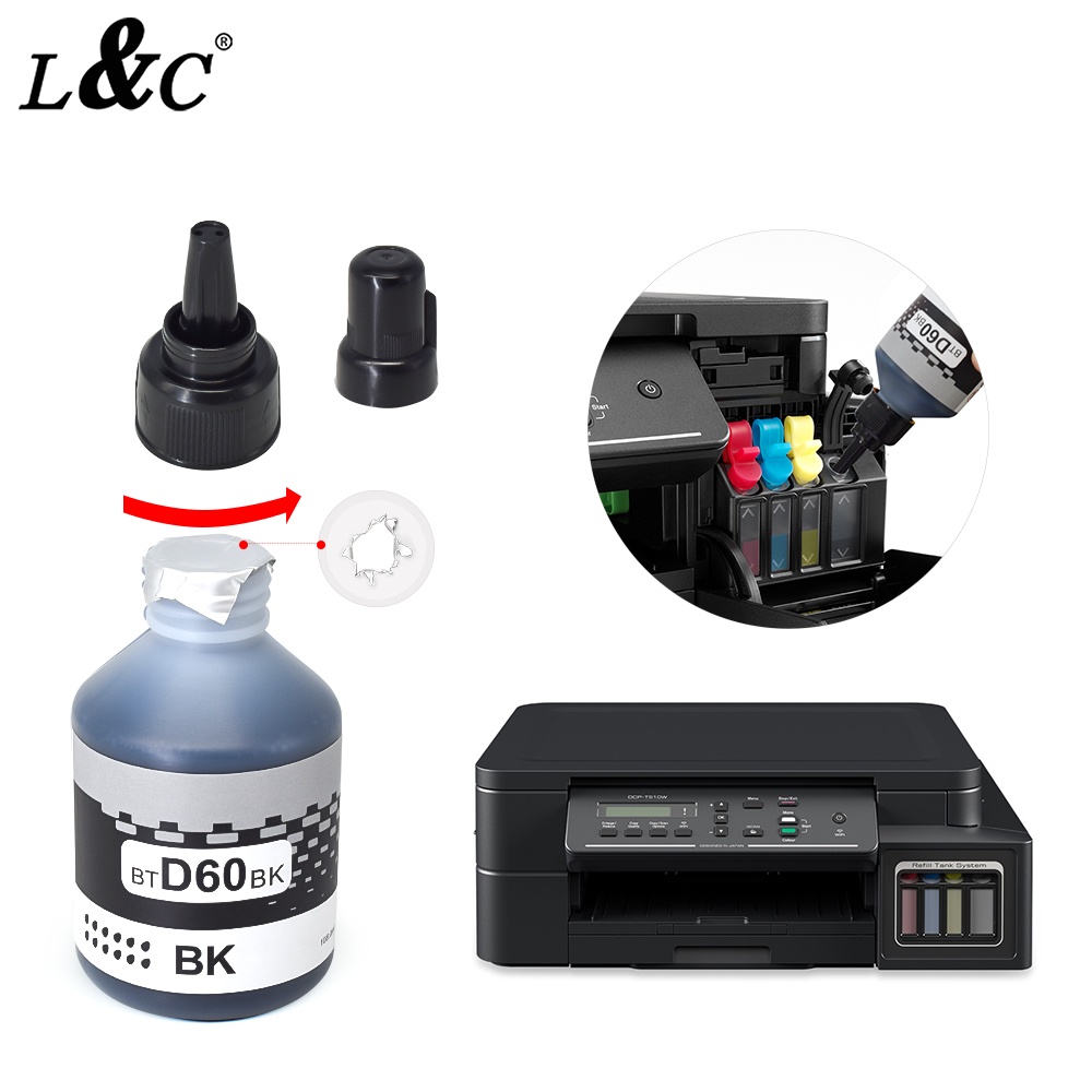 L&C 1Bottle BTD60 BK Ink Refill Brother BTD60 Ink Black 108ML Ink For ...