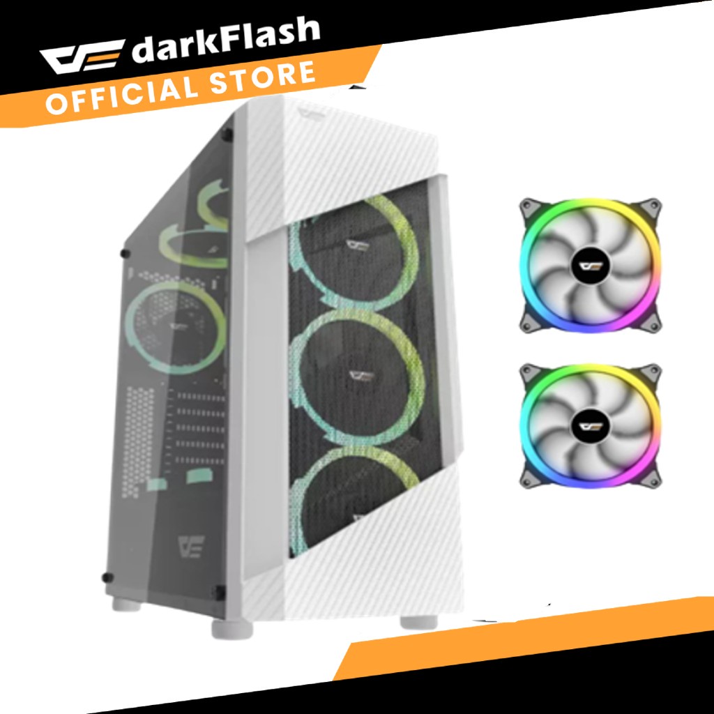 Dark Flash Pollux Clear Side Panel Desktop Casing White With Fans 2Pcs ...