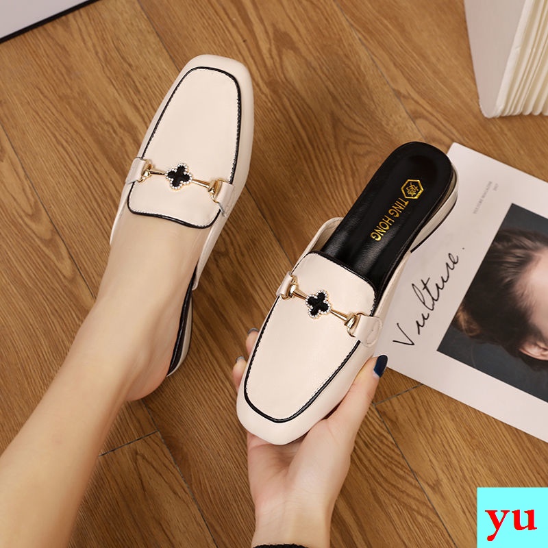 Toe Cap Slippers New Style Genuine Leather Half Low Heel Fashion Women ...