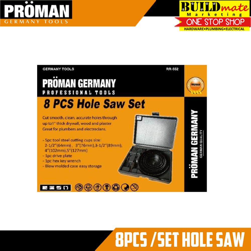 PROMAN Hole Saw 8PCS/SET RR-552 •BUILDMATE• | Shopee Philippines