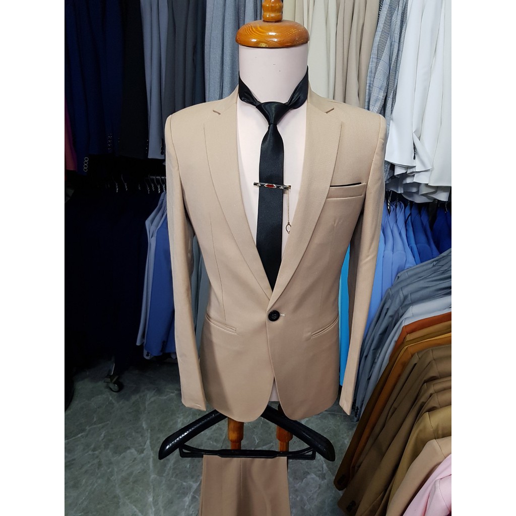 Men's coffee-colored suit with body-hugging form | Shopee Philippines