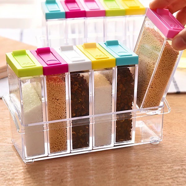 6pcs Set Transparent Crystal Condiments Organizers Seasoning Box ...