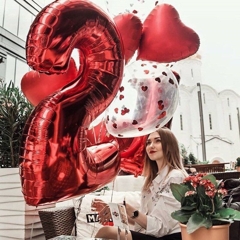 Red Number Balloon Theme Aluminium Foil Balloons birthday party wedding ...