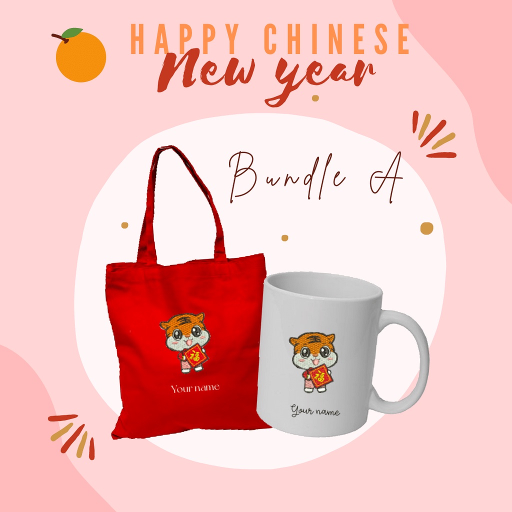 CNY CNY Bundle A New Year Tote Bag and Mug Bai Nian Bag Personalised ...