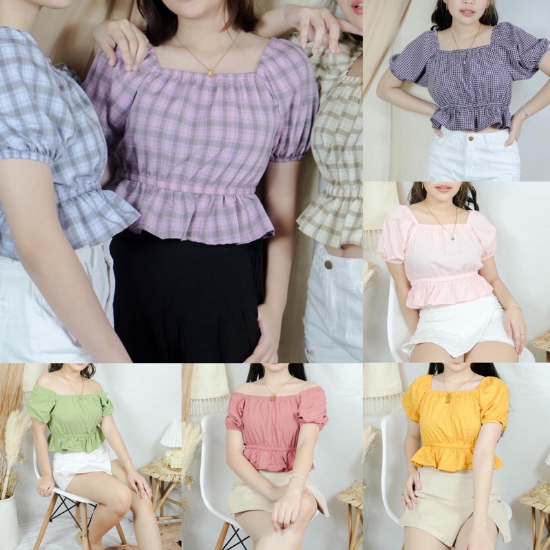 SweetCandyApparel Mia Puff Sleeves Peplum Top Fits Small to Medium ...