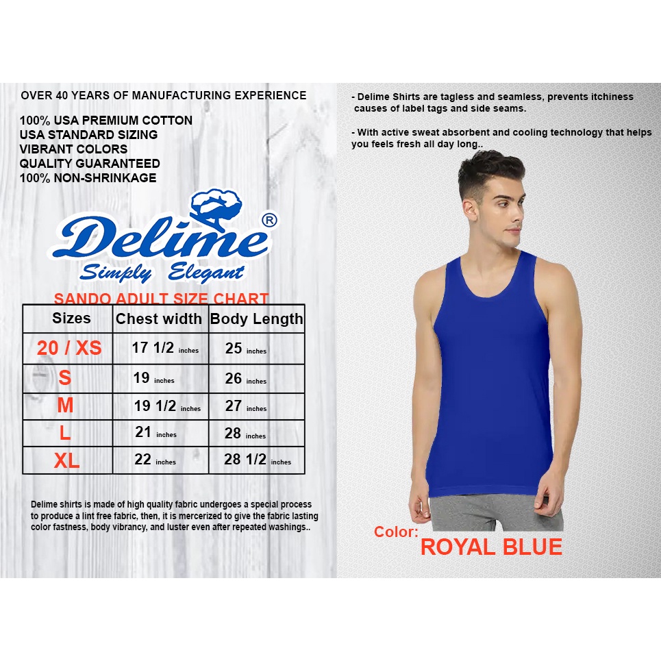 Delime Adult Sando Plain (Royal Blue) | Shopee Philippines