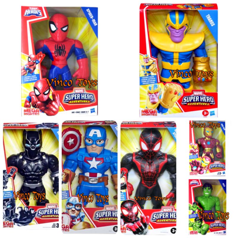 Hulk Iron Man SUPER HERO MARVEL MEGA MIGHTIES Playskool Spiderman Black ...