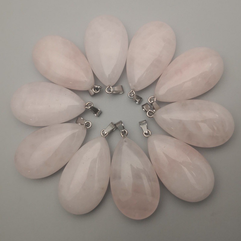 Long Tear Drop Shape Pendant Natural Stone Rose Quartz Aventurine Tiger ...