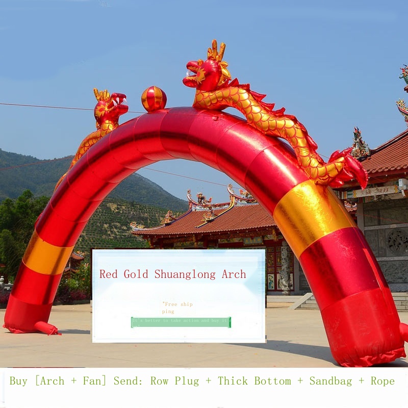Inflatable arch opening red gold arch wedding dragon and phoenix double ...