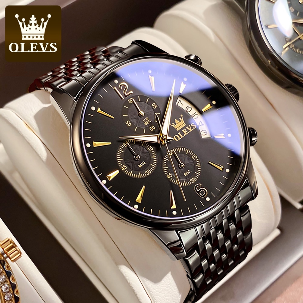 OLEVS Jam Tangan Lelaki Hitam Original Waterproof Steel Quartz ...