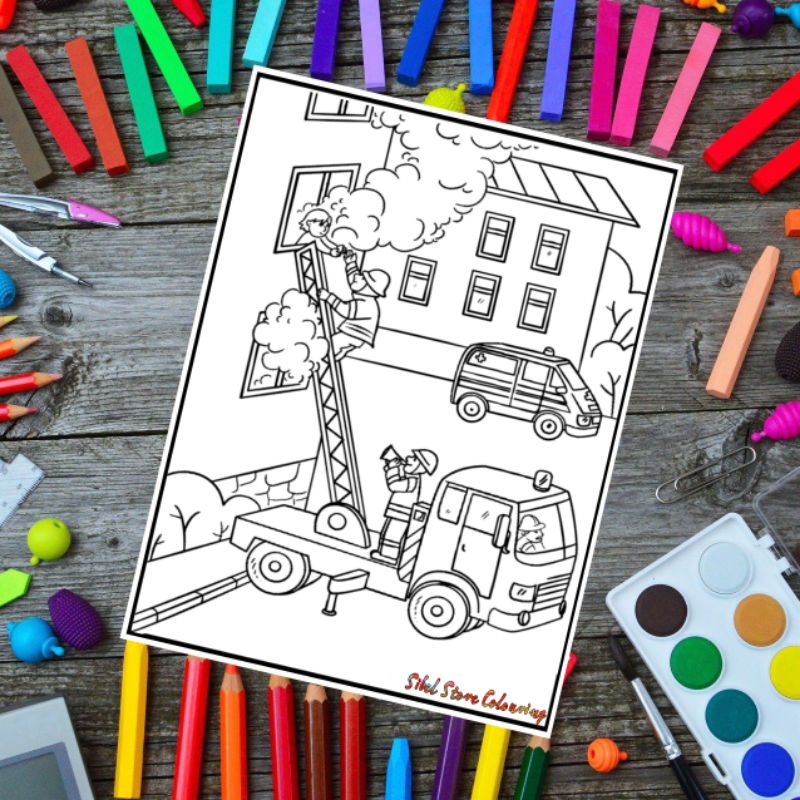 Firefighter Theme Children's Coloring Drawing Paper / Firefighter ...