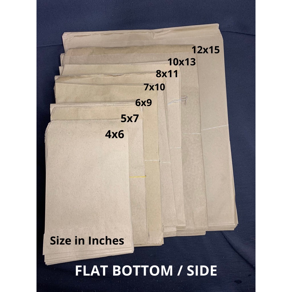 Plain "FLAT" kraft brown paper notion bag (approximately 100/50 pcs ...