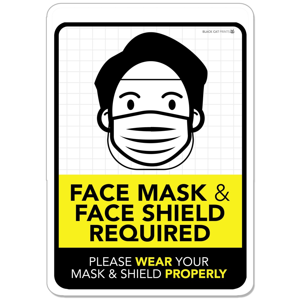 Face Mask Face Shield Required Sign | Laminated Signage | Sign Board ...