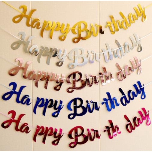 Happy Birthday Bunting Script Cursive Banner Birthday Banner Script ...