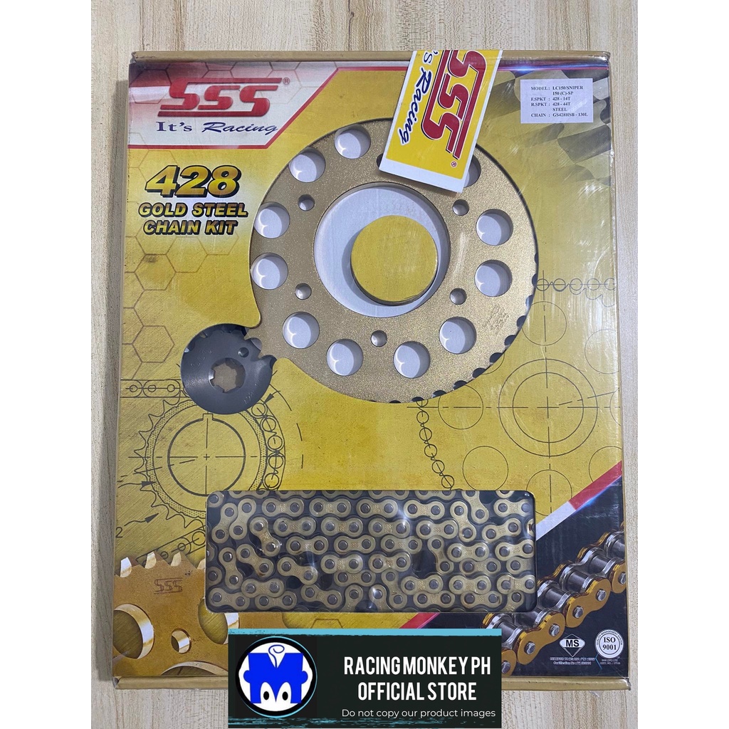 SSS Sprocket Chain Set 2in1 14T-44T 428H-130L STEEL GOLD (Sniper 150 ...