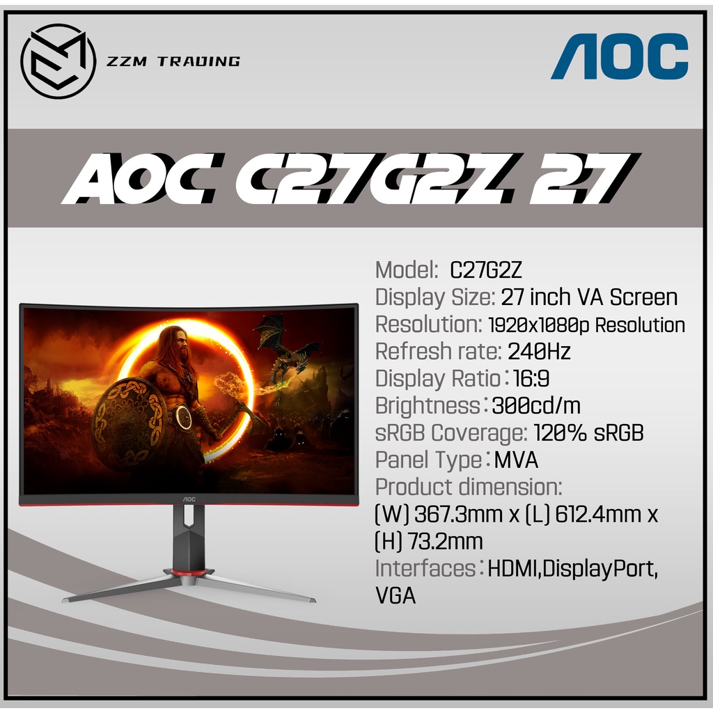 AOC C27G2Z 27" G Line 2nd Gen 240Hz 0.5ms HDR full HD Rotating Lifting ...