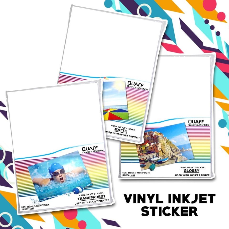 QUAFF Vinyl Inkjet Sticker A4 Size Matte Glossy Transparent Sticker ...