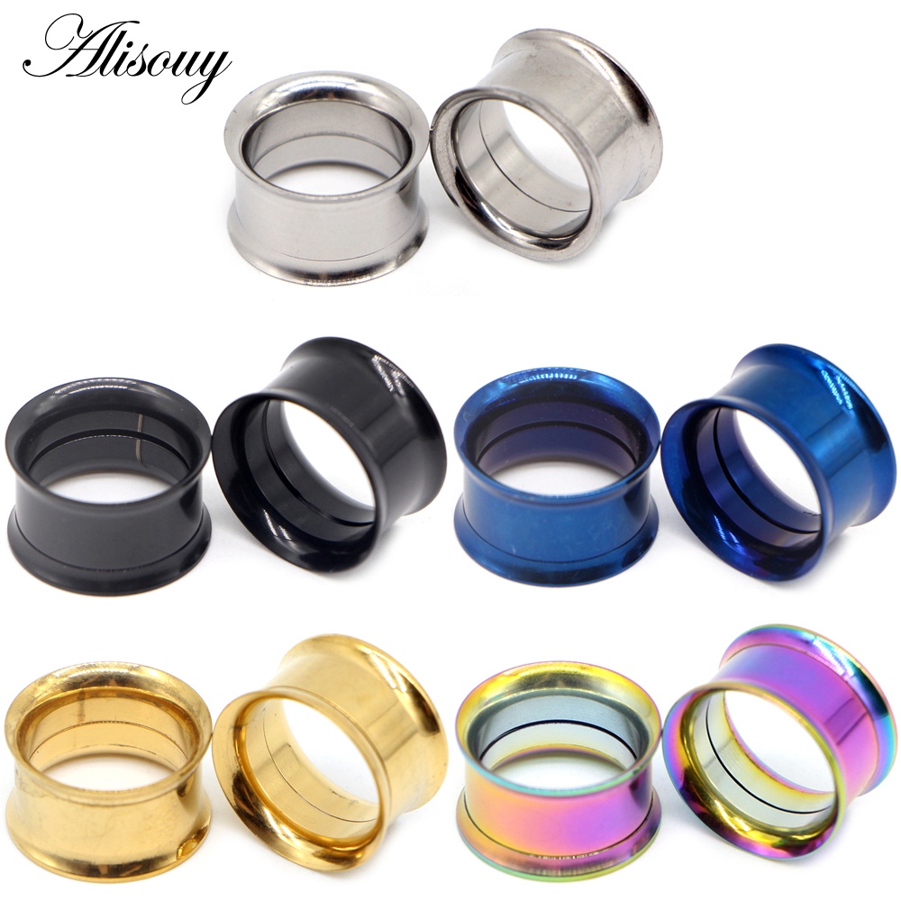 Alisouy 2pc Surgical Steel Screw Ear Flesh Tunnel Plugs Anodized Double ...