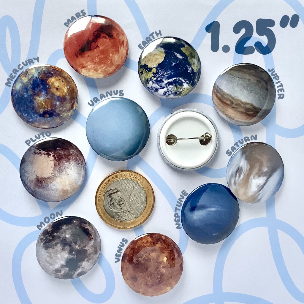 1.25” Moon and Planets Button Pin | Badge Pin, Tote Pin | Shopee ...