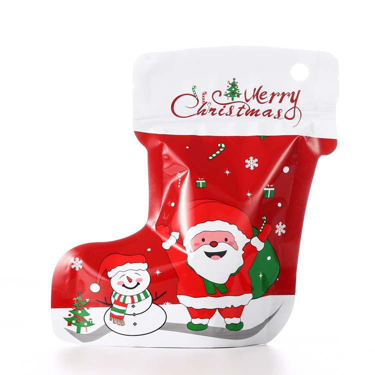 100 Pcs/20pcs print christmas sock shape Ziplock stand up Bag Aluminum ...