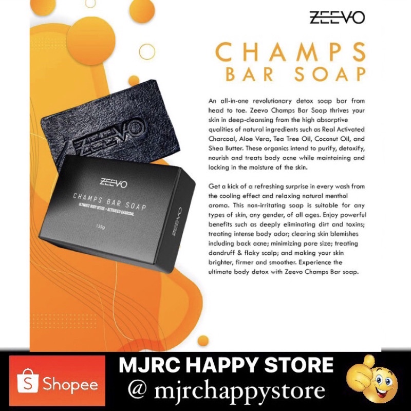 ZEEVO Champs Bar Charcoal Soap 135g | Shopee Philippines