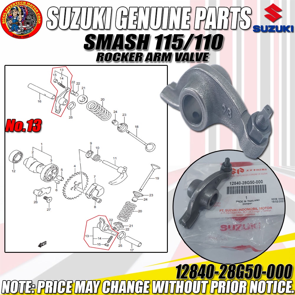 SMASH 115/110 ROCKER ARM VALVE (SGP) (GENUINE: 12840-28G50-000 ...