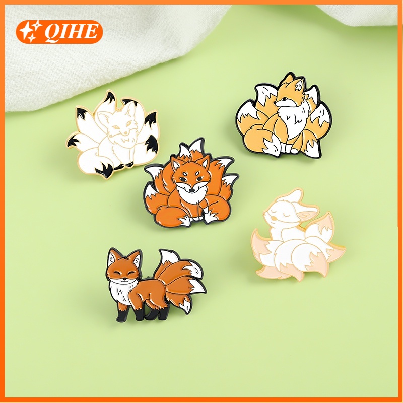 5 Styles of Nine-tailed Fox Enamel Pins Customized Cute Animal Brooch ...