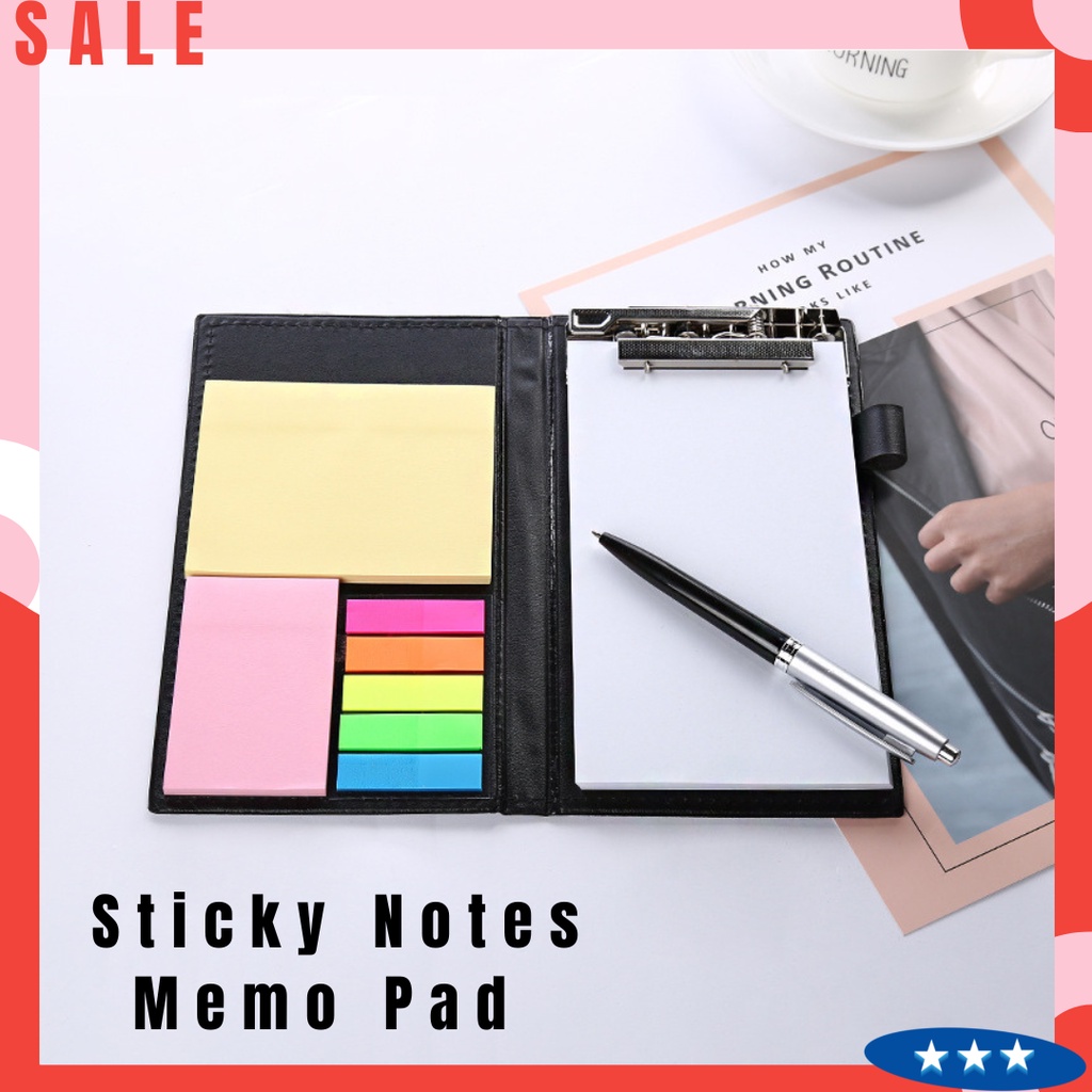 Sticky Notes Memo Pad Set With Ballpen Pen Holder Leather Notebook ...