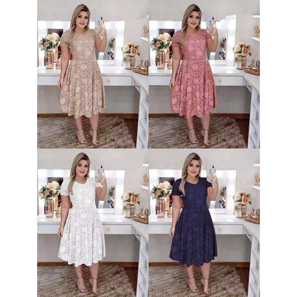 Women Fashion Casual/Wedding Wear Attire Solid Color A-Line Lace Dress ...