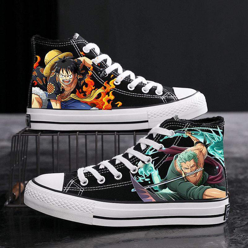 One Piece Joint Shoes Trendy High-Top Canvas Men Luffy Zoro Ace Couple ...