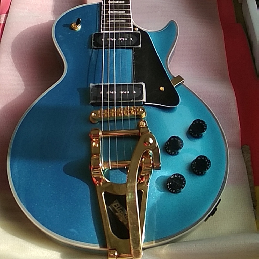 Gibson Les Paul Custom P90 Blue Custom Jazz Eectric Guitar With Bigsby ...