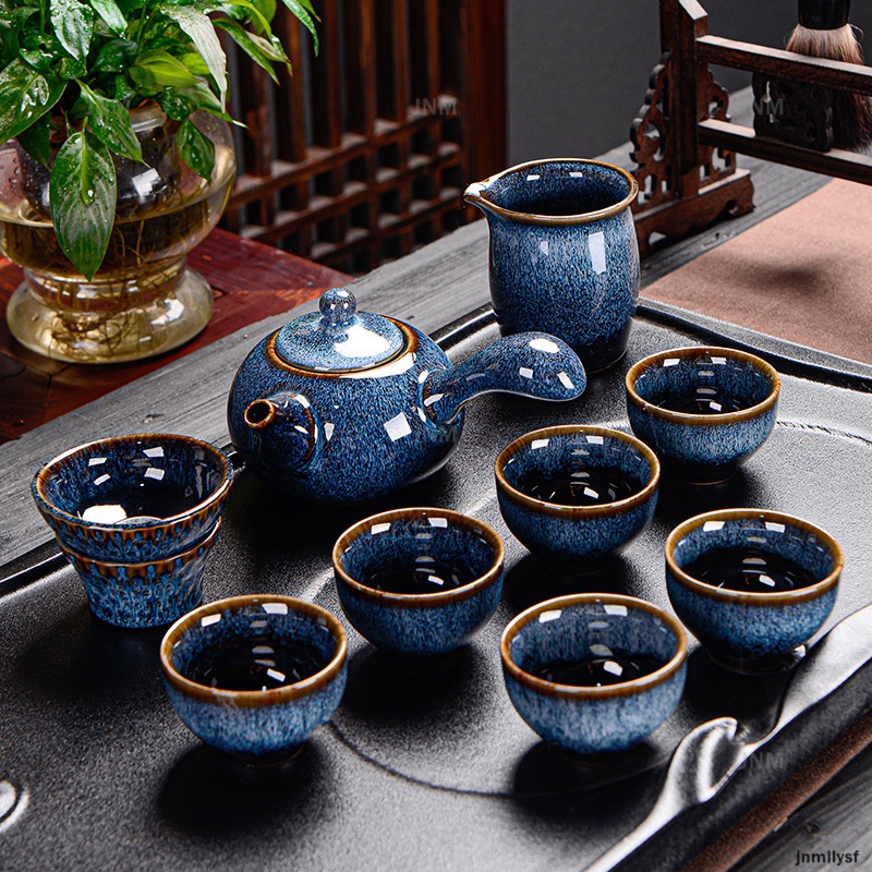 9 PCS/Set Ceramic Teapot Set Chinese Kung Fu Teapot Set Kiln Change ...