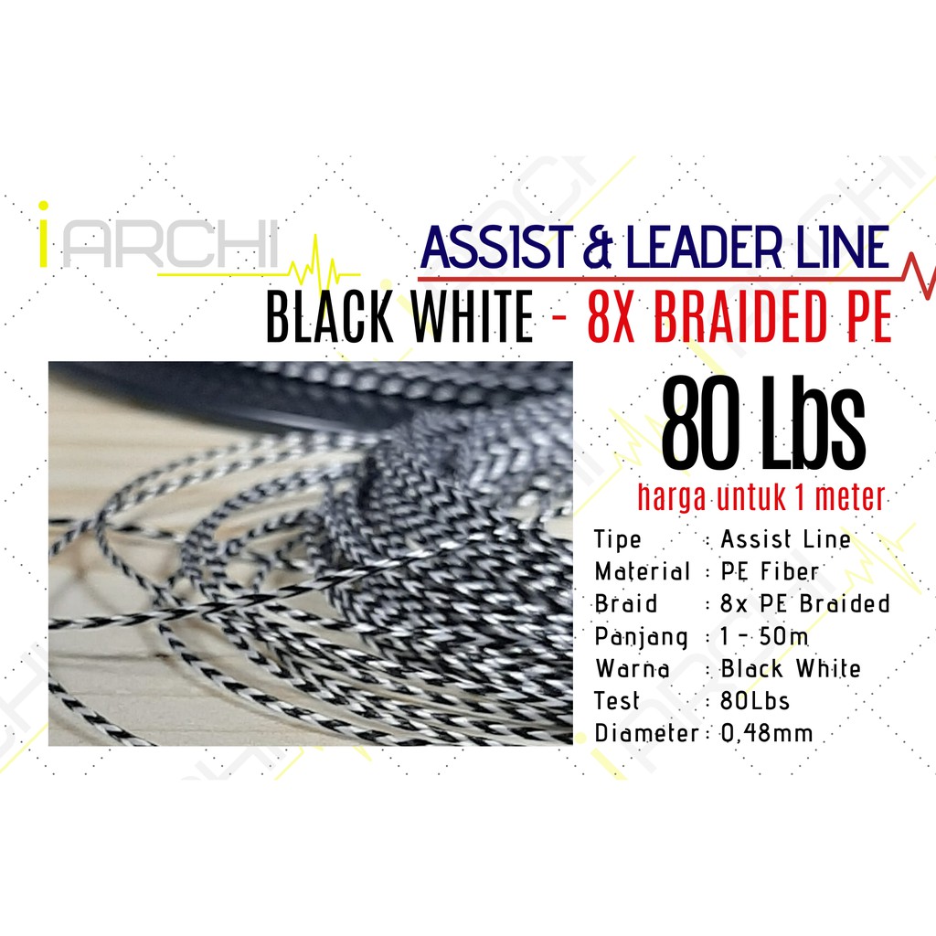 1 Assist Line 80 Lbs UHMW PE 8x Black White 1m asis 80lb Rope Thread ...