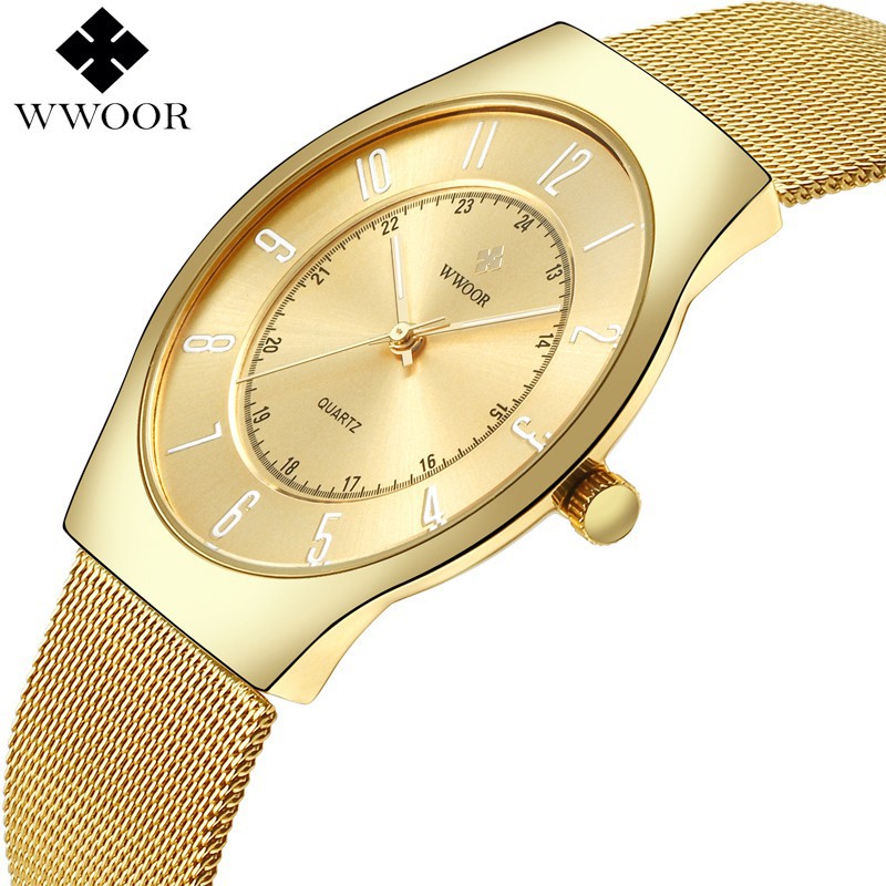WWOOR Men Ultra Thin Gold Watch Quartz Slim Analog Clock | Shopee ...