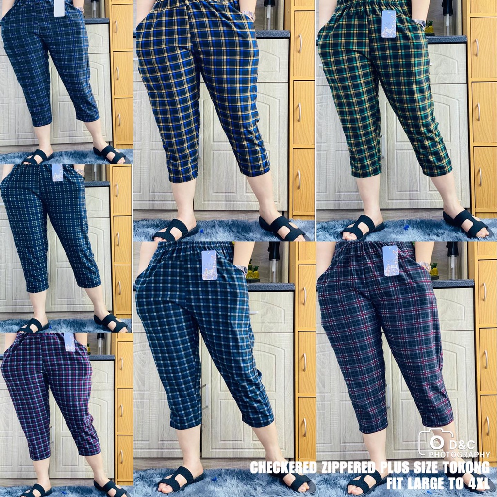 2pcs Checkered Plus Size Tokong Pants Pang-Alis Panlakad for Women (28 ...