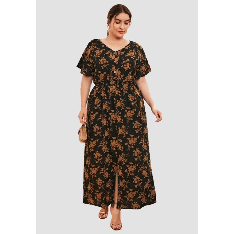 Urban Sister Floral Front Slit Button Oversize Sleeve Garter Plus Size ...