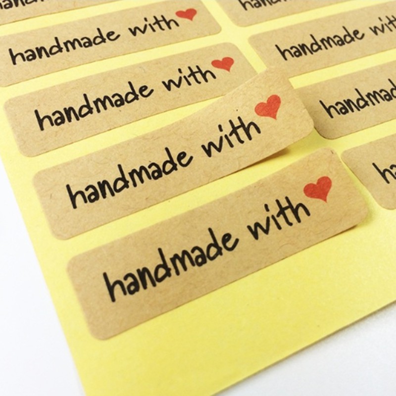 120pcs/10sheets Handmade with Heart Kraft Paper Seal Stickers DIY ...