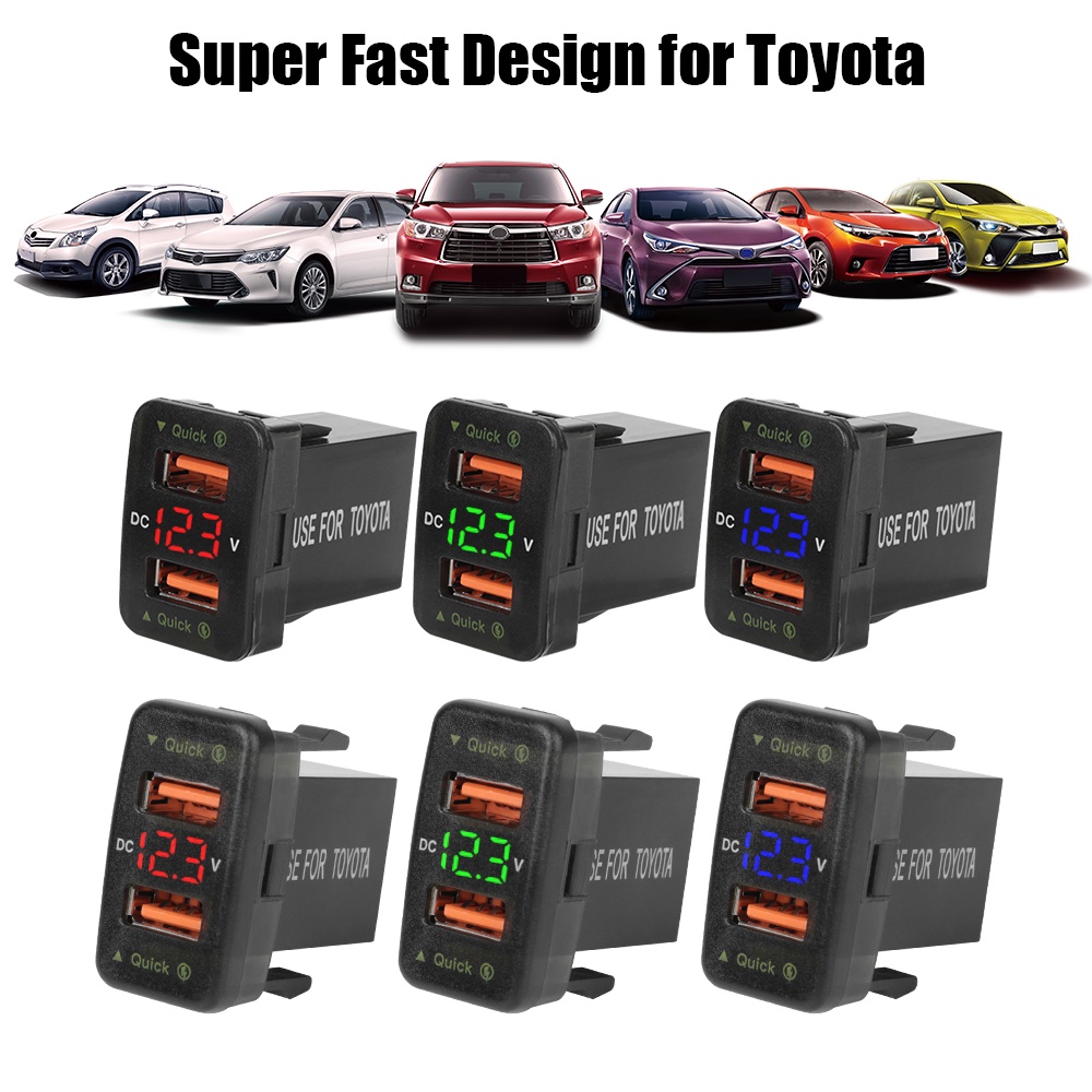 Power Adapter For Toyota Dual USB 12-24V Voltmeter Fast Charge USB3.0 ...
