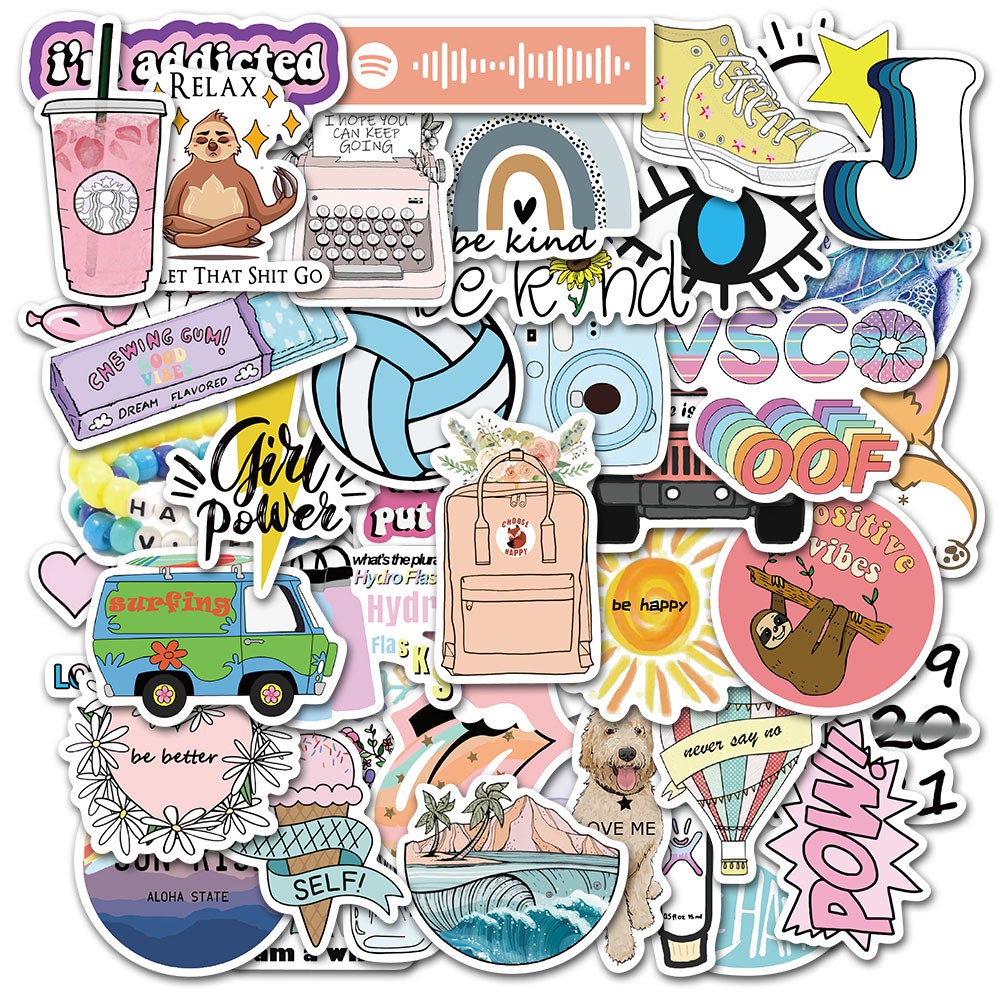 50Pcs Cartoon Glossy Cute Vsco Girls Waterproof Sticker Skateboarding ...