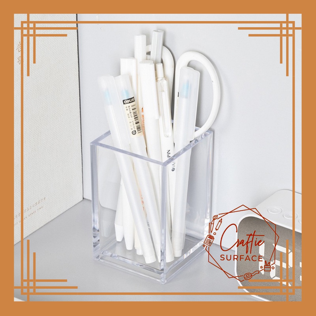 Acrylic Transparent Pen Holder Make up Minimalist Desk Storage Box ...