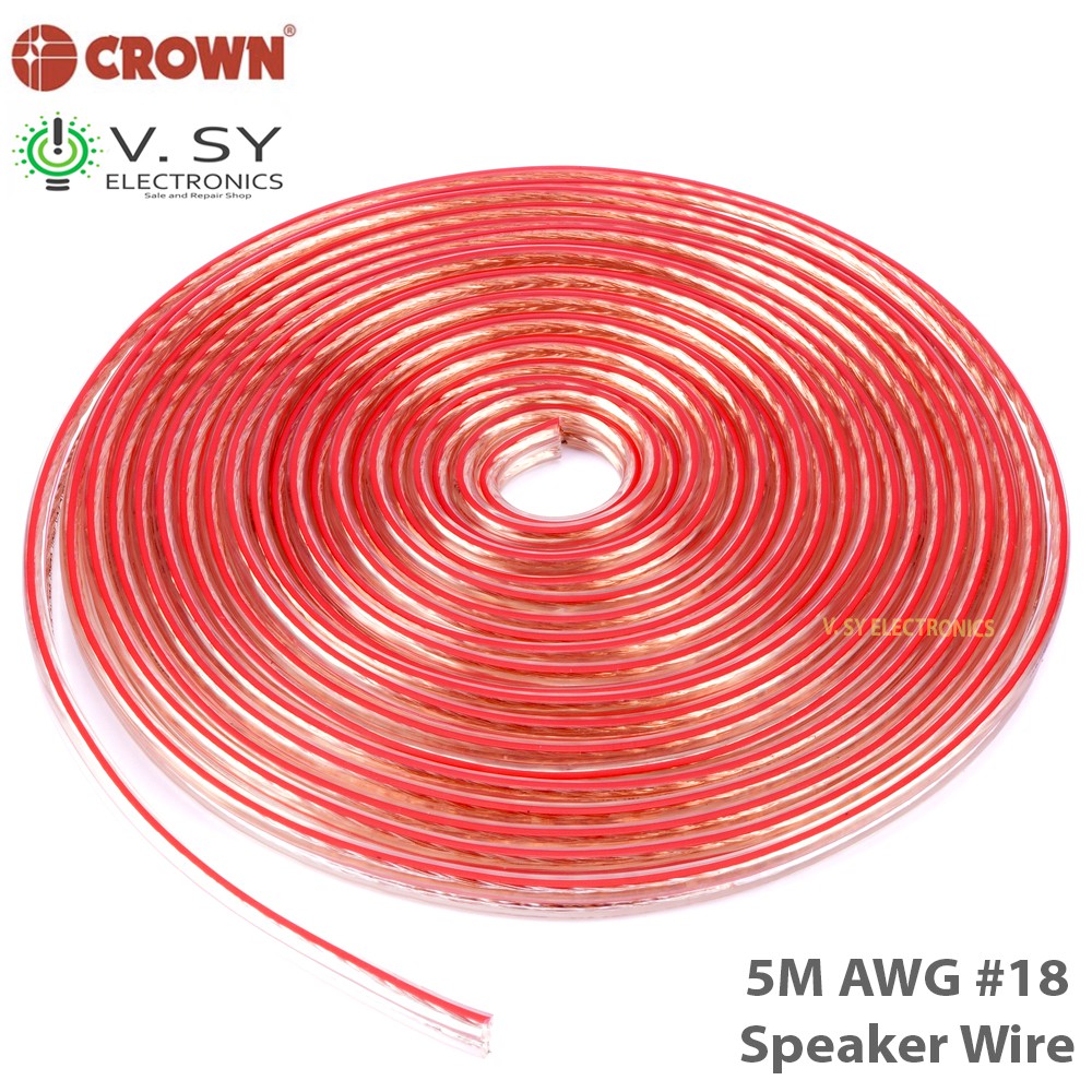 Original Crown 5M AWG #18 Transparent Speaker Wire Audio Cable Cord ...