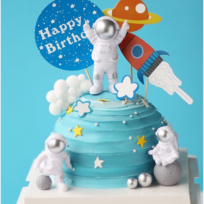7Pcs/Set Astronaut Space Theme Cake Decoration Cake Topper Happy ...